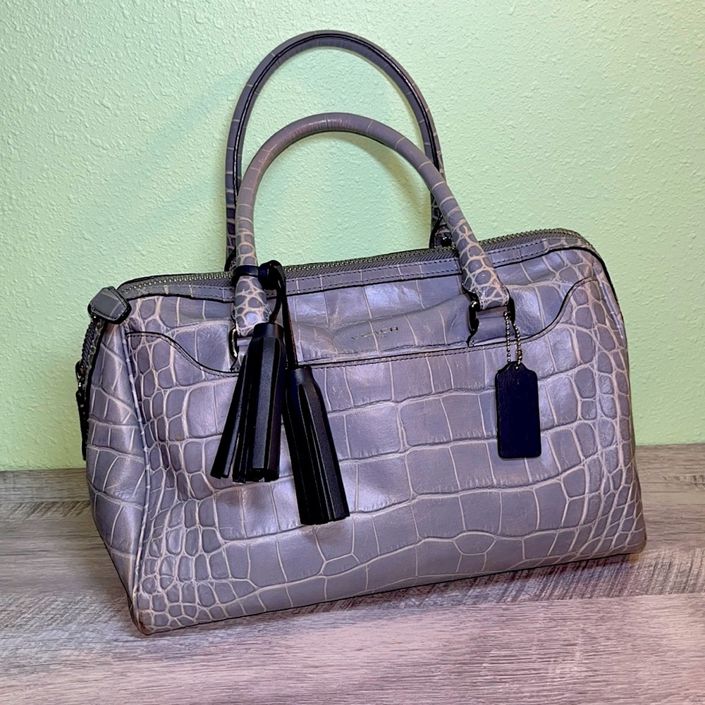 Coach Satchel Gray Croc Leather Bag (L1) - Gem
